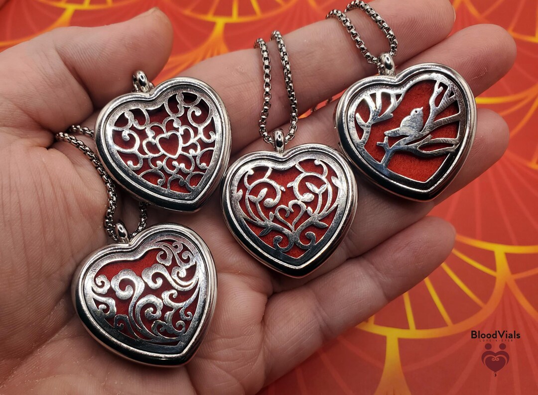 1 Heart Blood Smear Locket Magnetic Hinged Pendant 27.5" Silvertone ...