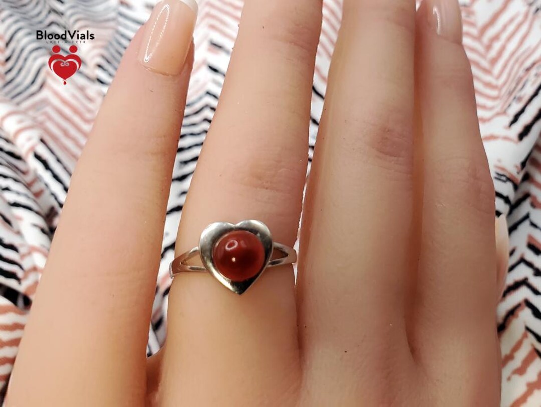 Sterling Heart Bloodvial Ring Kit Solid .925 Silver Adjustable 5.5-8.5 ...