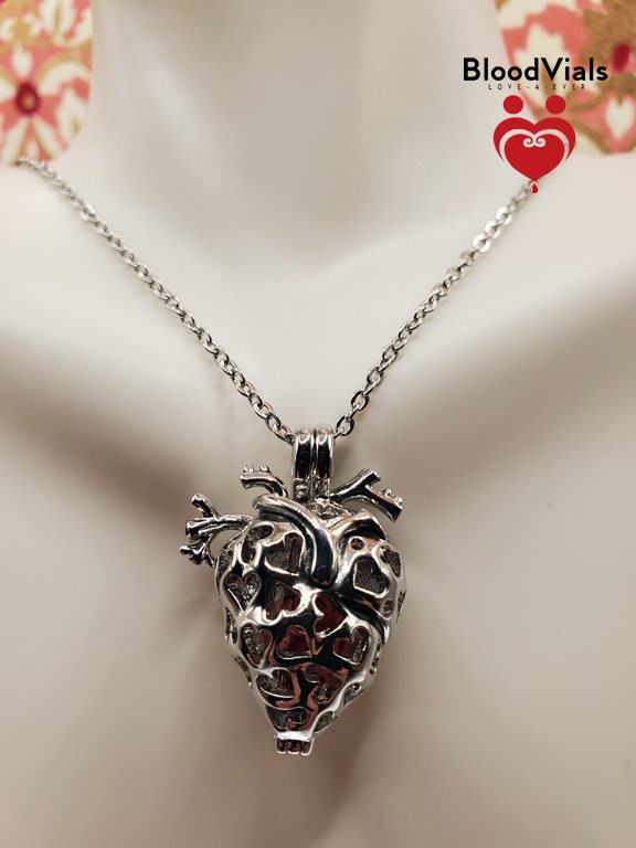 1 Anatomical Heart Locket Bloodvial Necklace Kit With 20" Stainless ...