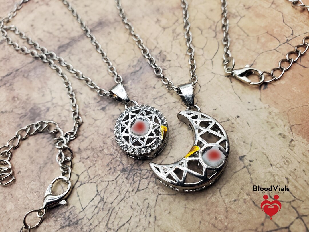 2 Magnetic Blood Smear Necklaces Sun and Moon 18-20" Silvertone Chain ...