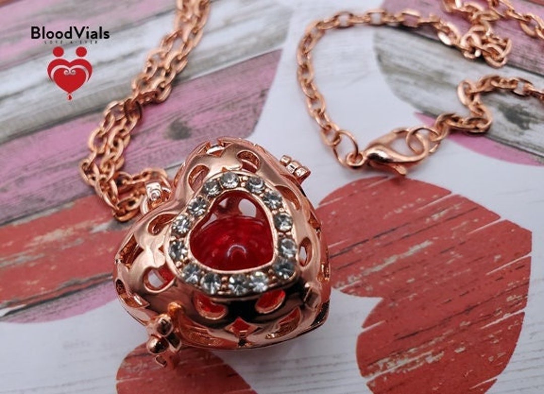 1 Heart Crystals Rose-goldtone Locket Bloodvial Necklace ...