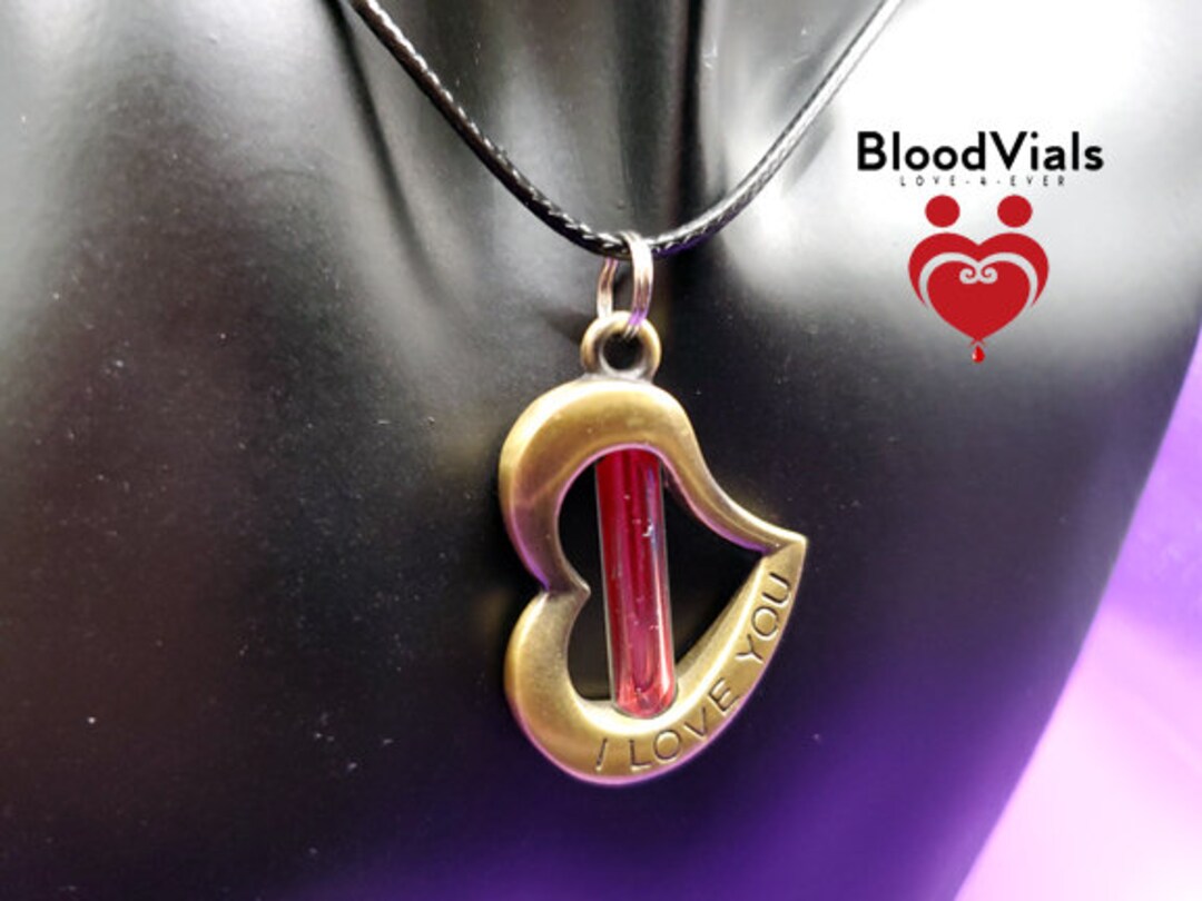 1 Heart Bloodvial Necklace & Anticoagulant - Bronzetone With Clear Vial ...