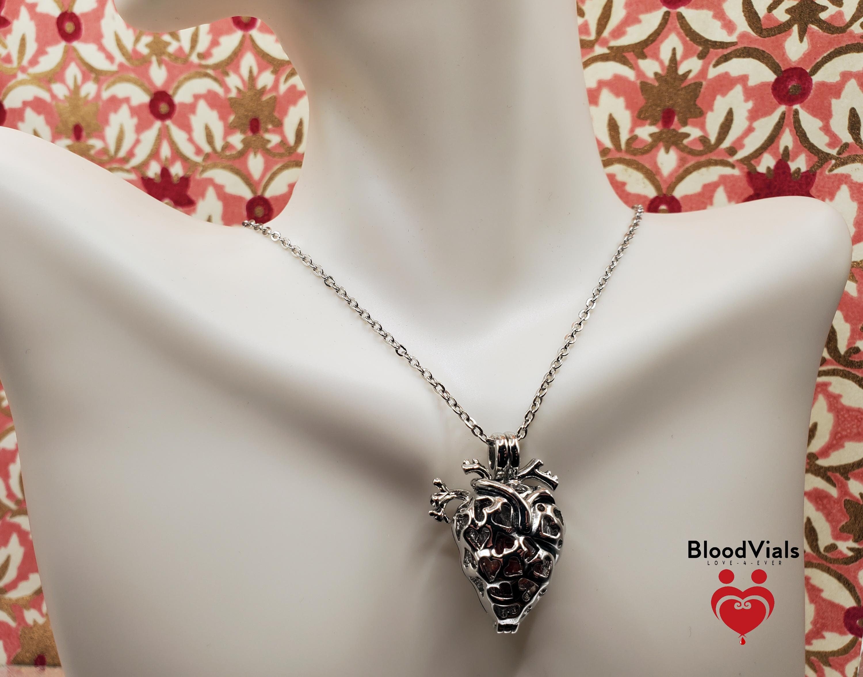 1 Anatomical Heart Locket Bloodvial Necklace Kit With 20" Stainless ...