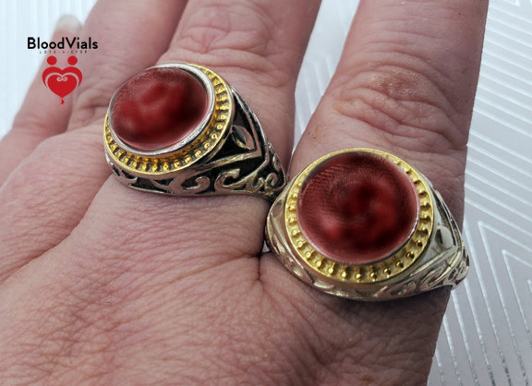 1 Sterling Wide Filigree Bloodvial Ring With Gold-plated Bezel ...