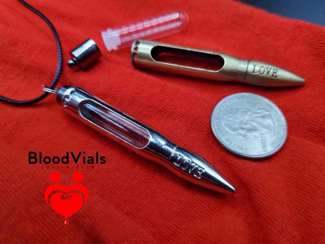 1 Large Bullet Bloodvial Pendant Kit Silvertone or Bronzetone With 18 ...
