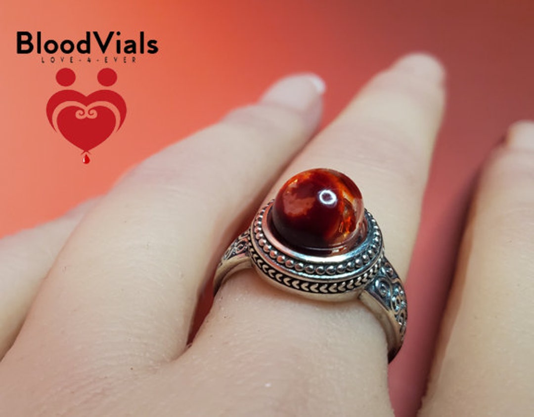 Sterling Bloodvial Ring & Anticoagulant bloodbond Engraved Adjustable 7 ...