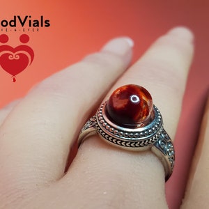 Sterling Bloodvial Ring & Anticoagulant bloodbond Engraved Adjustable 7 ...