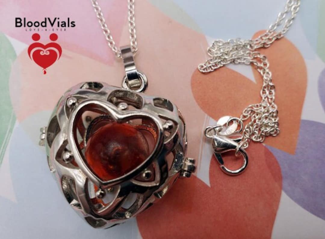 1 Heart Opening Locket Bloodvial Necklace & Anticoagulant 18 Inch ...