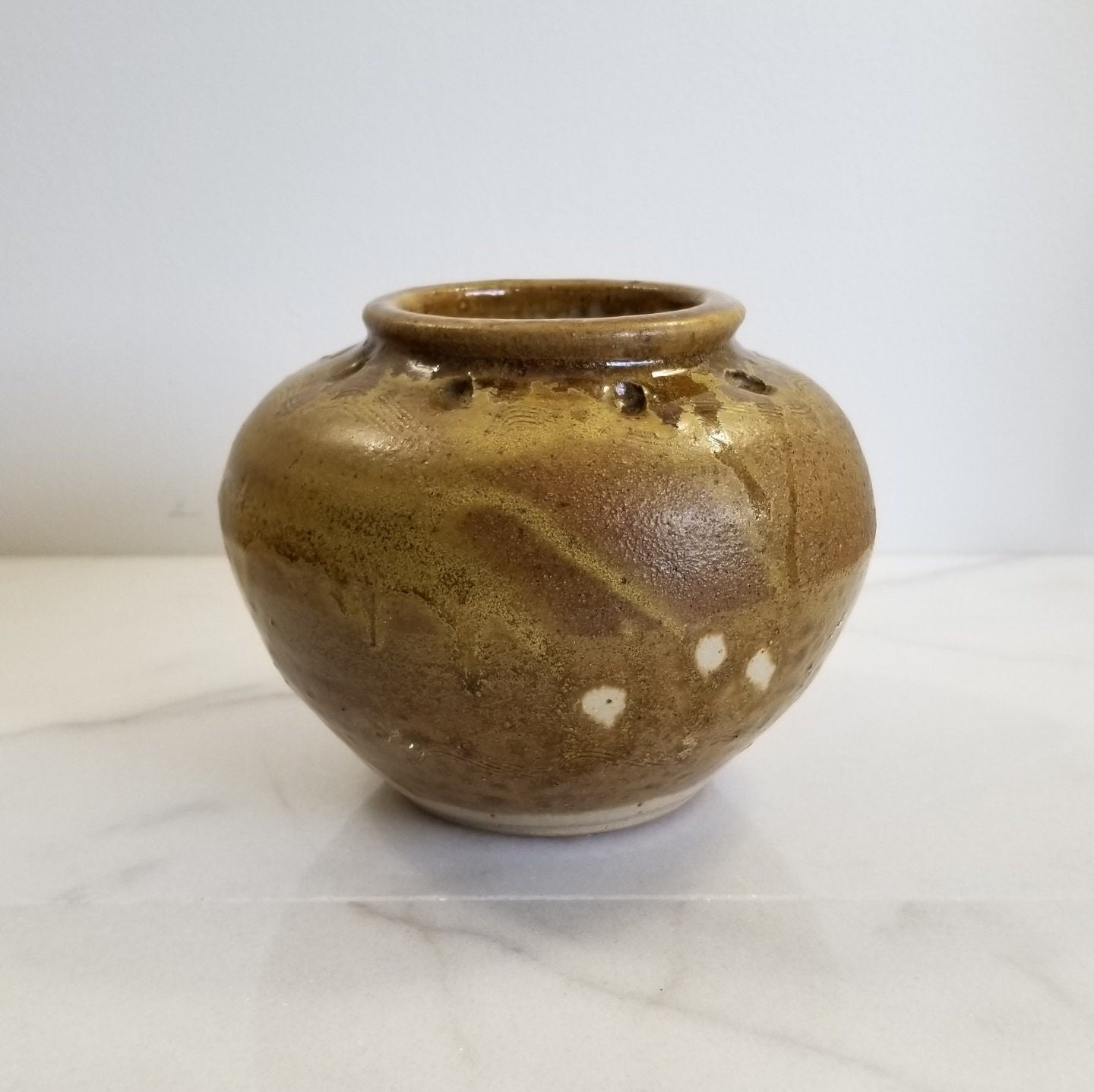 Vintage Olive Green Textured Vase-rustic Pottery-industrial Décor ...