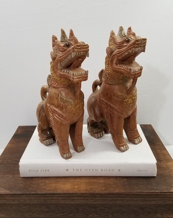 Vintage Wooden Foo Dogs-dragon Figurine-rustic Décor-animal - Etsy