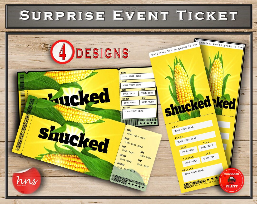 SHUCKED Printable Broadway Surprise Ticket. Editable Musical Theatre ...