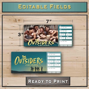 The Outsiders Printable Surprise Event Ticket. Editable Musical Theatre ...
