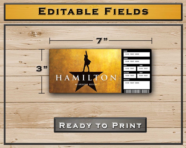 Hamilton Printable Broadway Surprise Ticket. Editable Musical Theatre Faux Event Admission ...