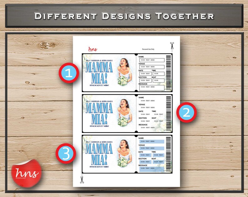 Mamma Mia The Musical Printable Broadway Surprise Ticket Editable