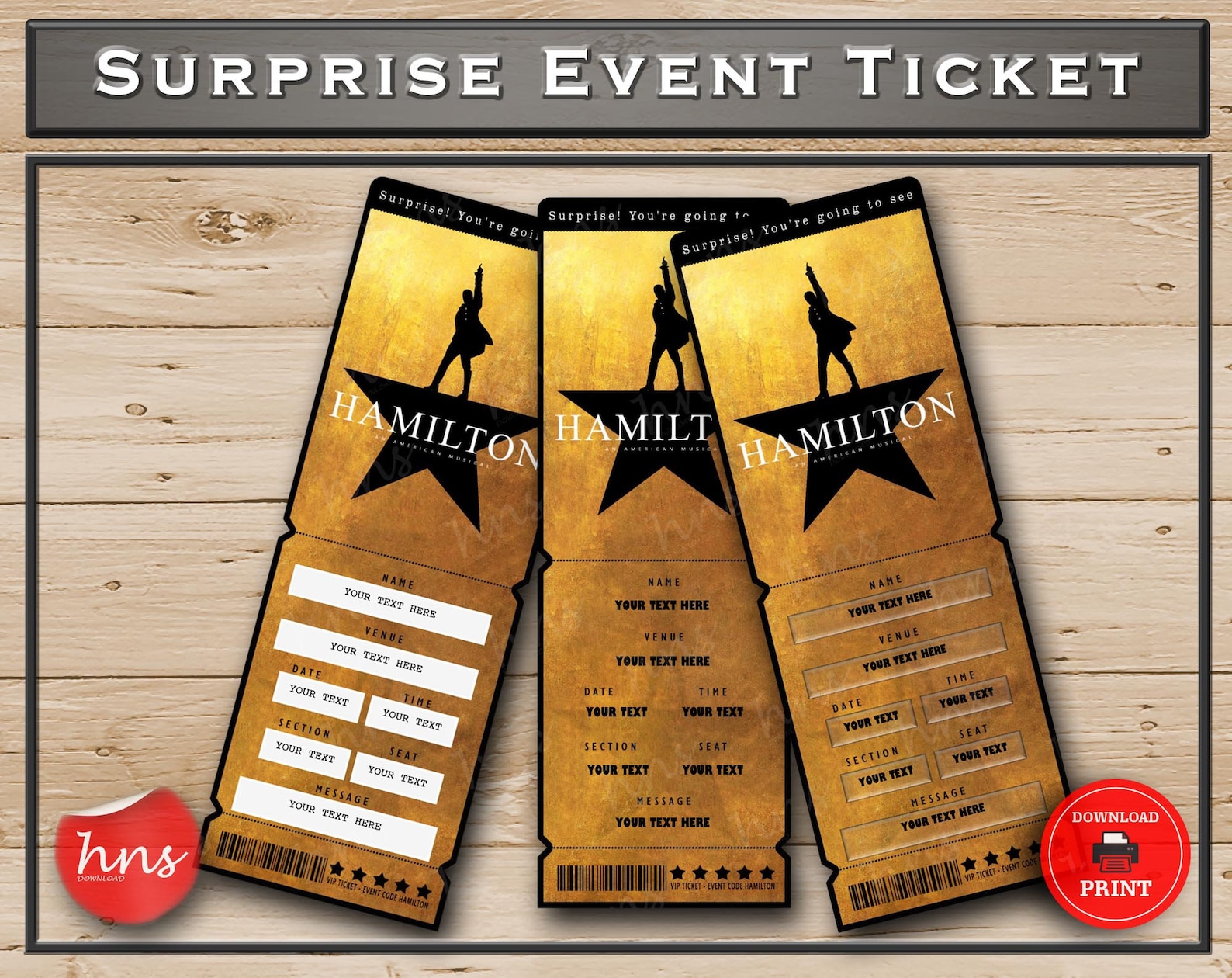 Hamilton Printable Broadway Surprise Ticket. Editable Musical Theatre Faux Event Admission ...