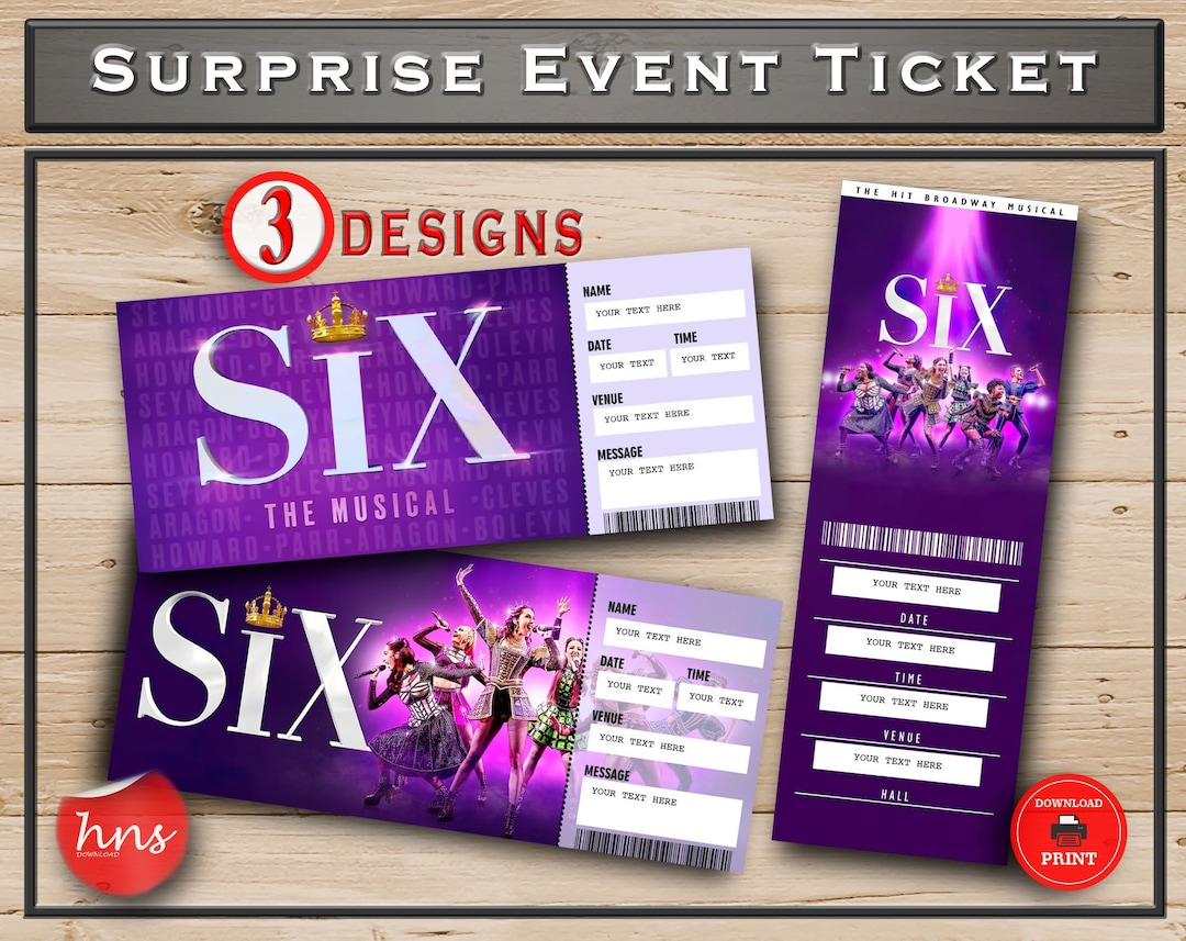 Six Printable Broadway Surprise Ticket. Editable Musical - Etsy