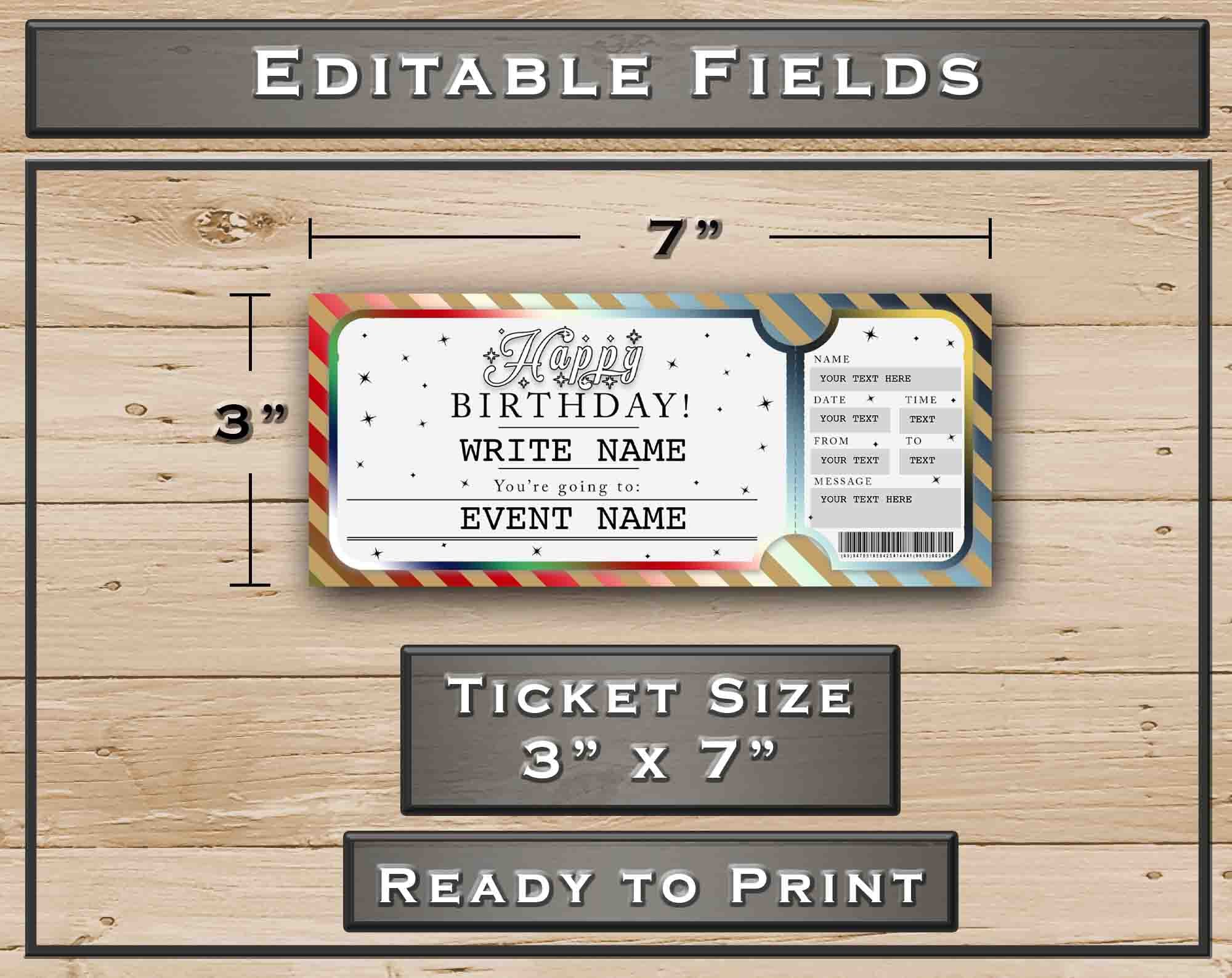 Printable Event Ticket Birthday Gift Template, Surprise Gift ...