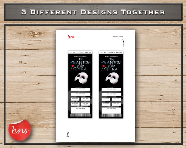 The Phantom of the Opera Printable Broadway Surprise Ticket. - Etsy