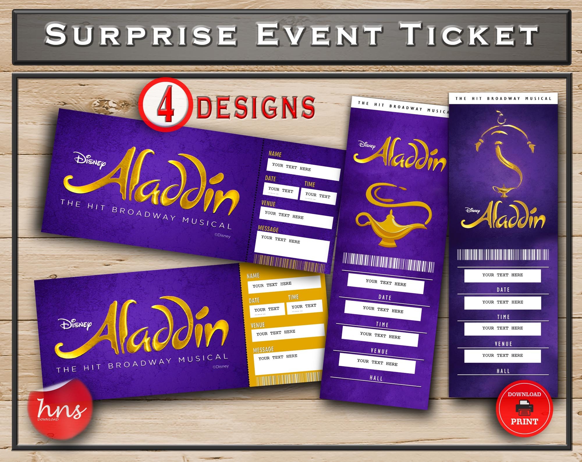 Aladdin Printable Broadway Surprise Ticket. Editable Musical Theatre ...