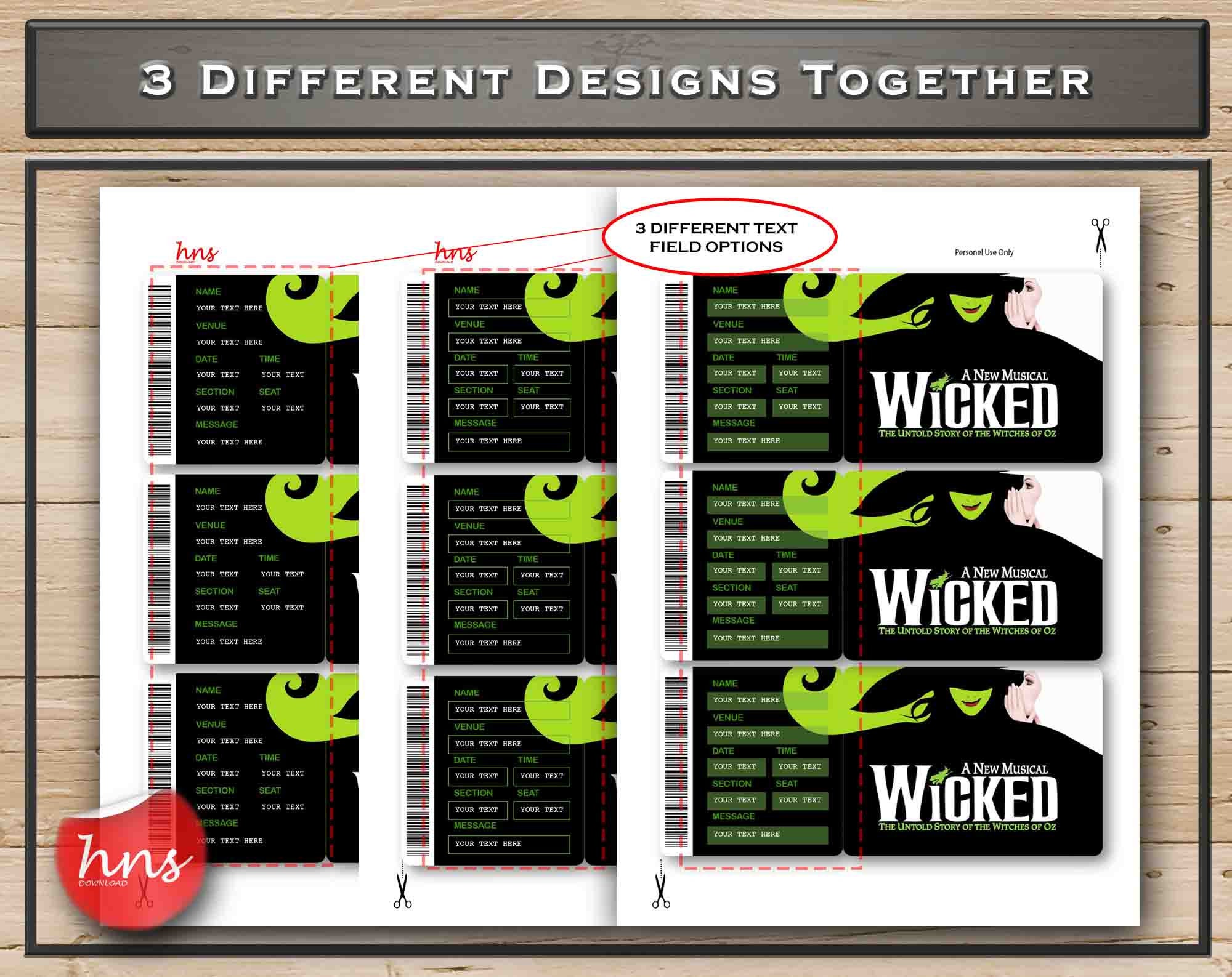 WICKED Printable Broadway Surprise Ticket. Editable Musical - Etsy UK