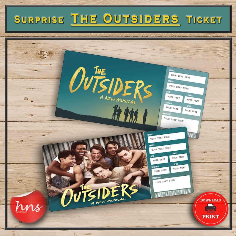 The Outsiders Musical Ticket: Editable Surprise Event Keepsake (PDF ...