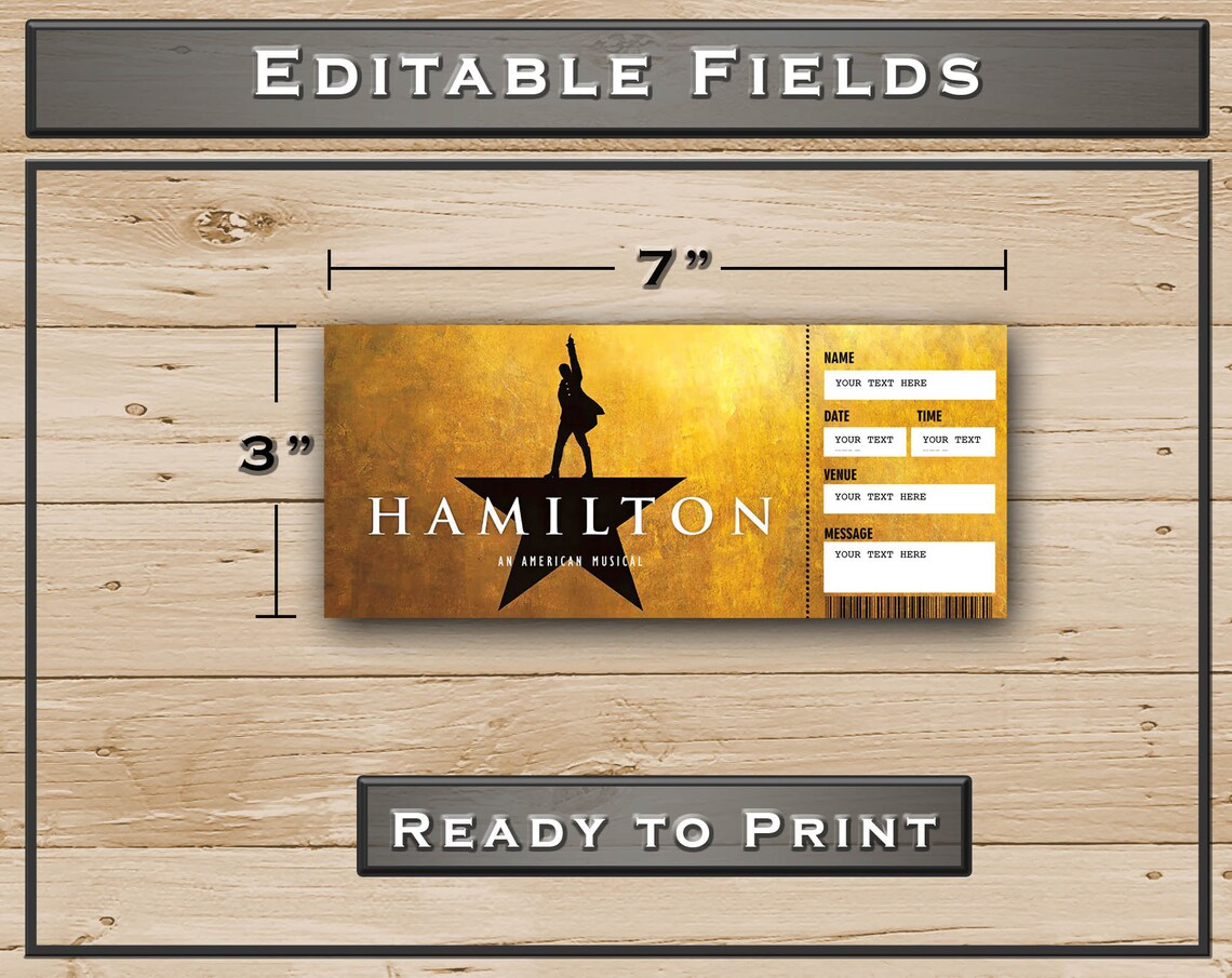 Hamilton Broadway Surprise Ticket: Editable Musical Souvenir (PDF, Word ...