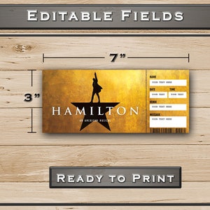 Hamilton Broadway Surprise Ticket: Editable Musical Souvenir (PDF, Word ...