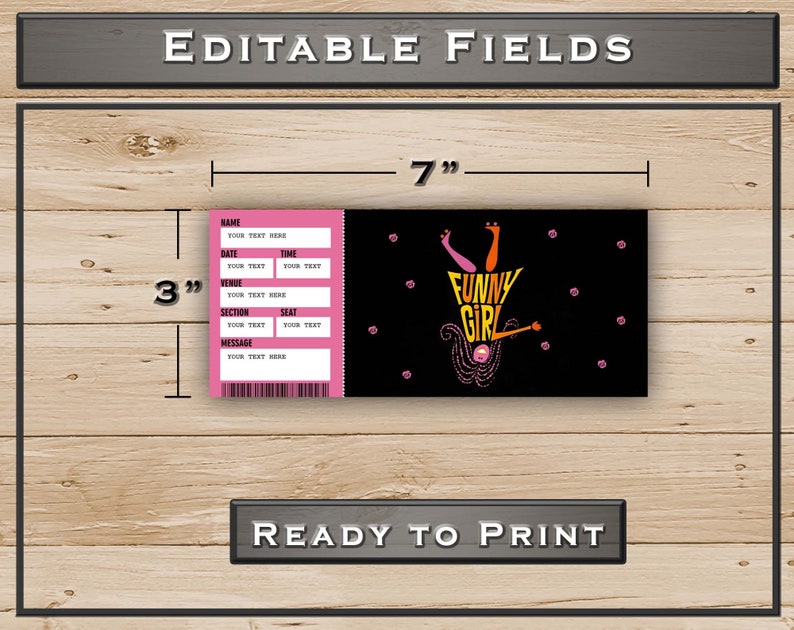 Printable FUNNY GIRL Broadway Surprise Ticket. Editable Musical Theatre ...