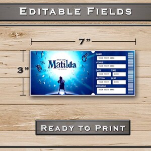 Matilda Printable Broadway Surprise Ticket. Editable Musical Theatre ...