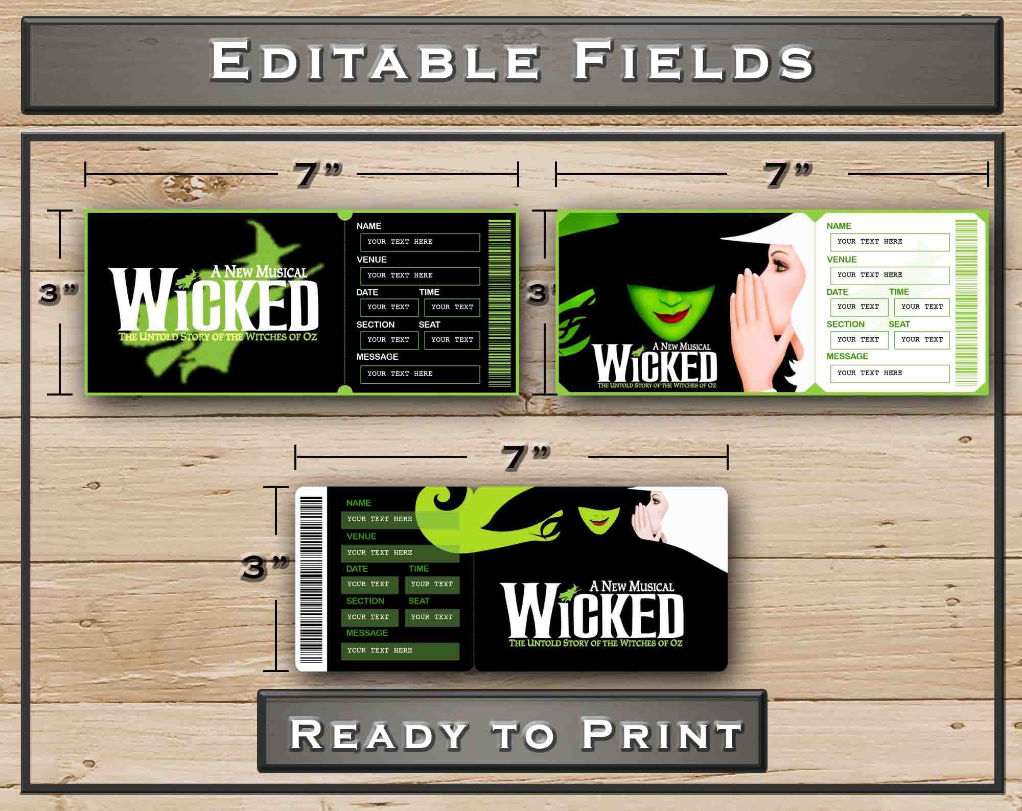WICKED Printable Broadway Surprise Ticket. Editable Musical - Etsy UK