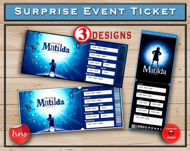Matilda Printable Broadway Surprise Ticket. Editable Musical Theatre ...