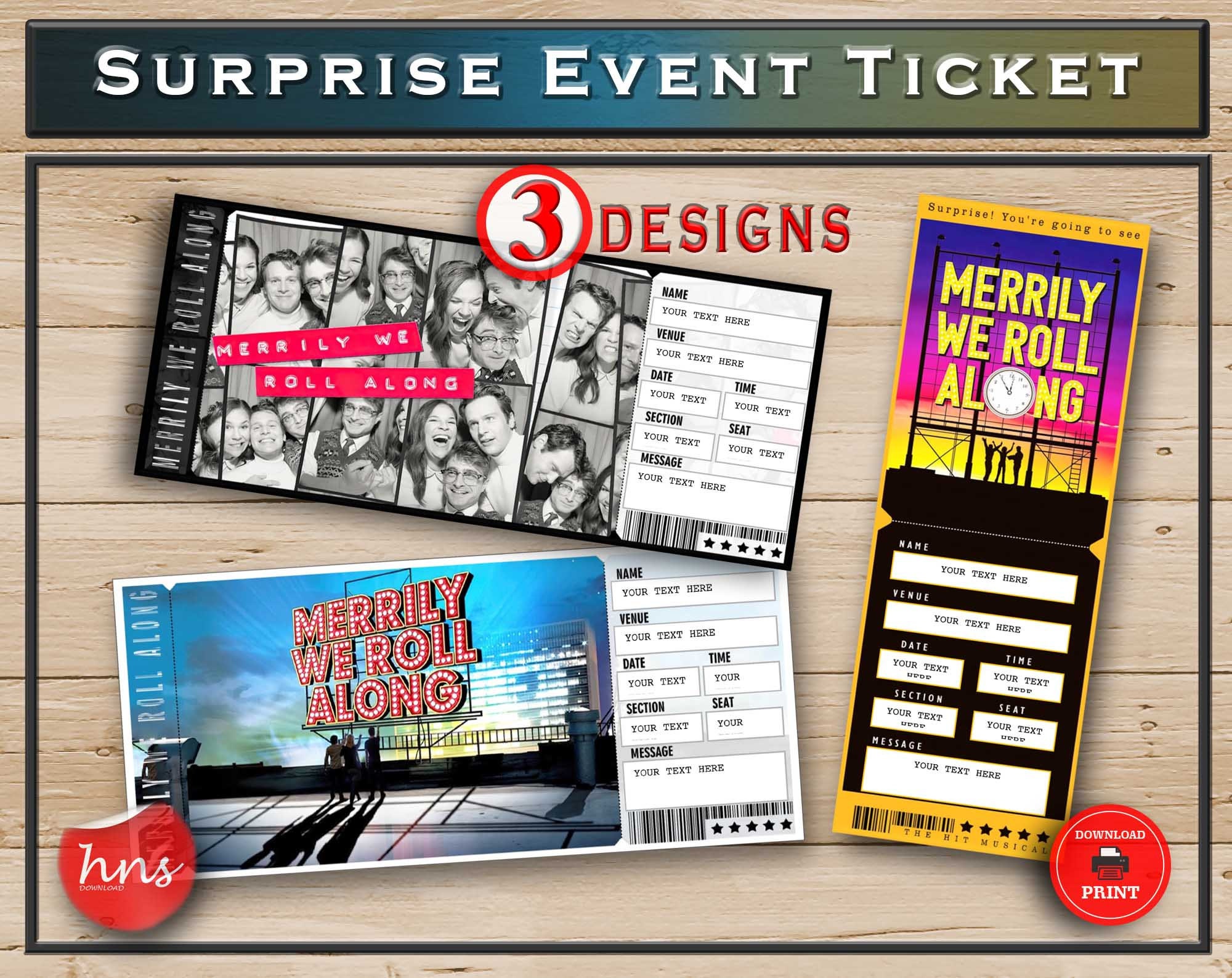 Merrily We Roll Along Printable Broadway Surprise Ticket. Editable ...