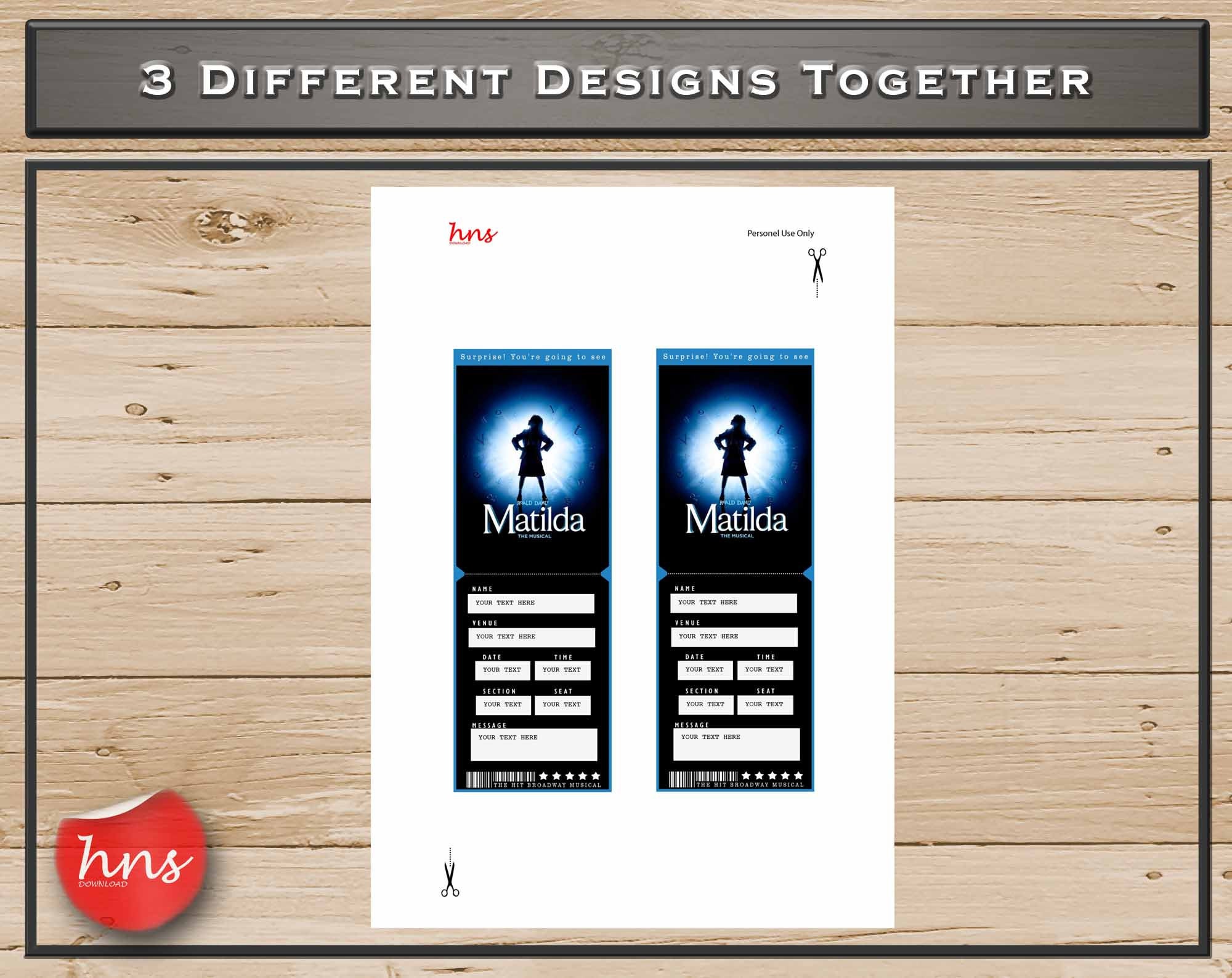 Matilda Printable Broadway Surprise Ticket. Editable Musical Theatre ...