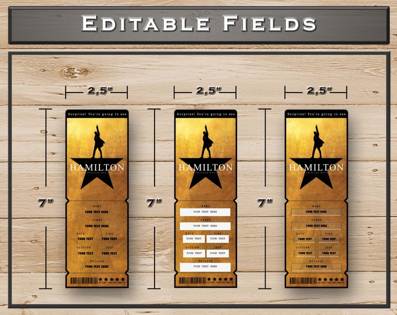 Hamilton Printable Broadway Surprise Ticket. Editable Musical Theatre Faux Event Admission ...