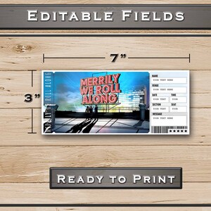 Merrily We Roll Along Printable Broadway Surprise Ticket. Editable ...