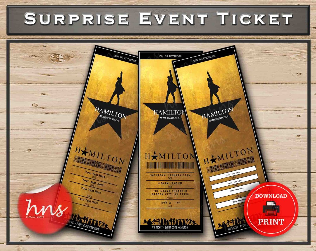 Hamilton Printable Broadway Surprise Ticket. Editable Musical Theatre ...