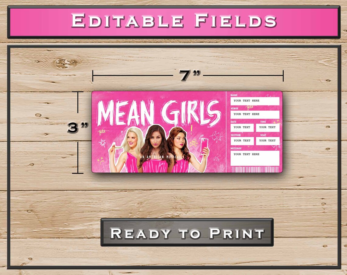 Mean Girls Printable Broadway Surprise Ticket. Editable Musical Theatre ...