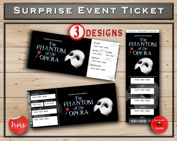 The Phantom of the Opera Printable Broadway Surprise Ticket. - Etsy