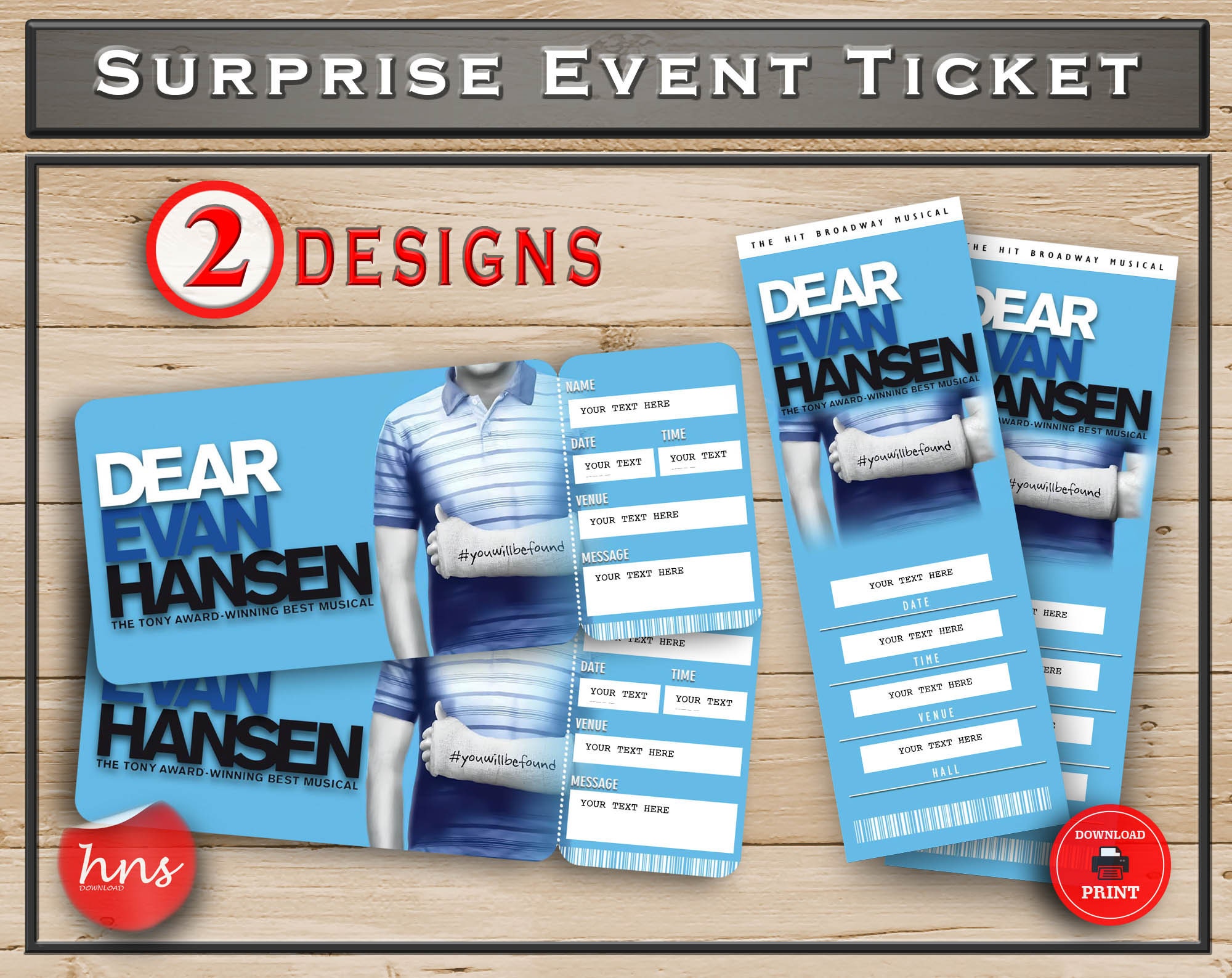 Dear Evan Hansen Printable Broadway Surprise Ticket. Editable Musical ...
