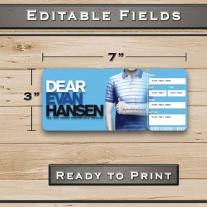 Dear Evan Hansen Printable Broadway Surprise Ticket. Editable Musical ...