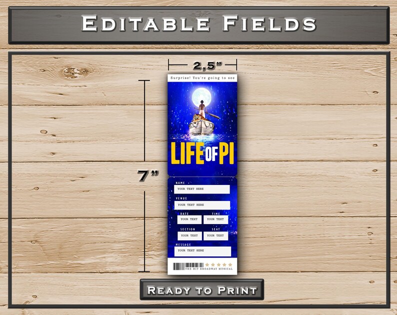 Life of Pi Broadway Surprise Ticket: Editable Musical Souvenir (digital ...
