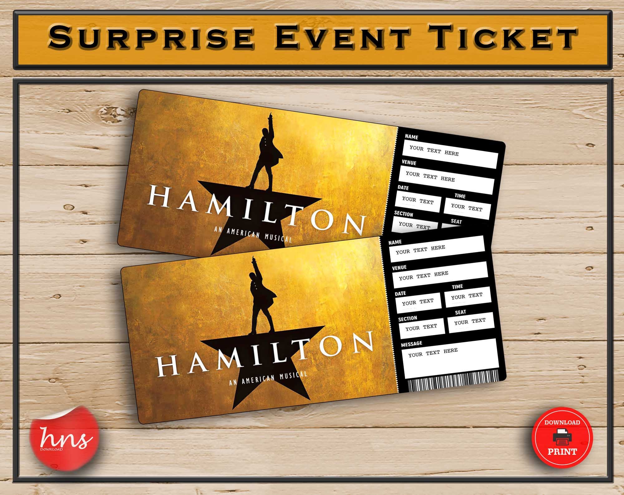 Hamilton Printable Broadway Surprise Ticket. Editable Musical Theatre Faux Event Admission ...