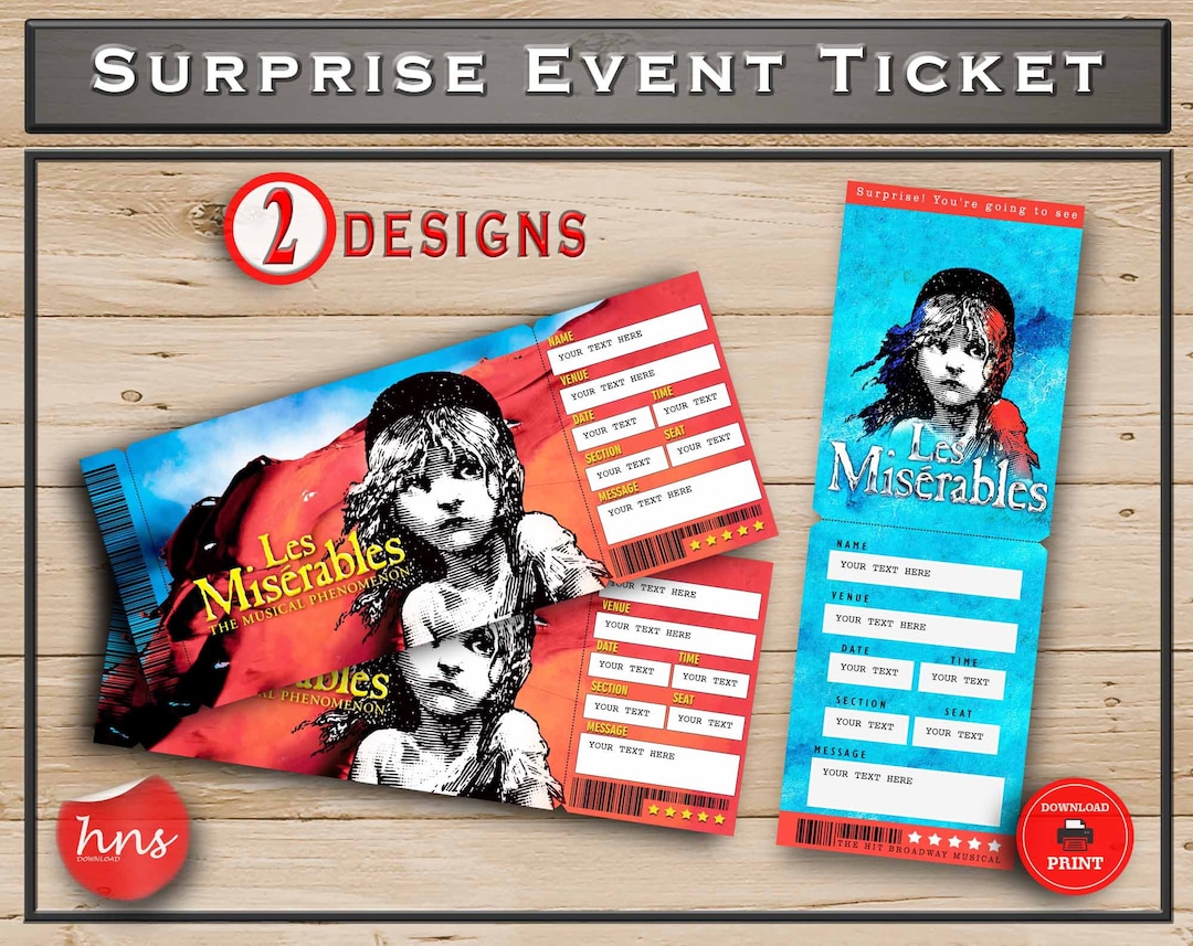 LES MISERABLES Theatre Ticket - Printable Broadway Gift Ticket ...