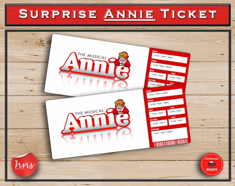 Annie Printable Broadway Surprise Ticket. Editable Musical Theatre Faux ...