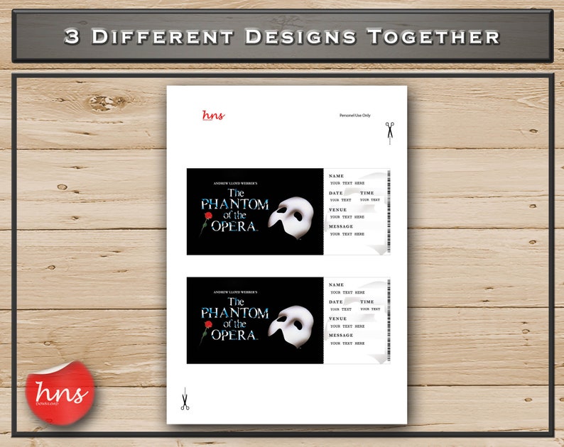 The Phantom of the Opera Printable Broadway Surprise Ticket. Editable Musical Theatre Faux Event ...