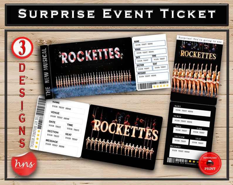 Rockettes Printable Broadway Surprise Ticket. Editable Musical Theatre ...