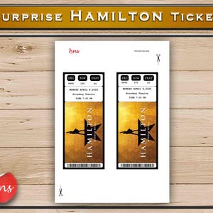 Hamilton Printable Broadway Surprise Ticket. Editable Musical Theatre Faux Event Admission ...