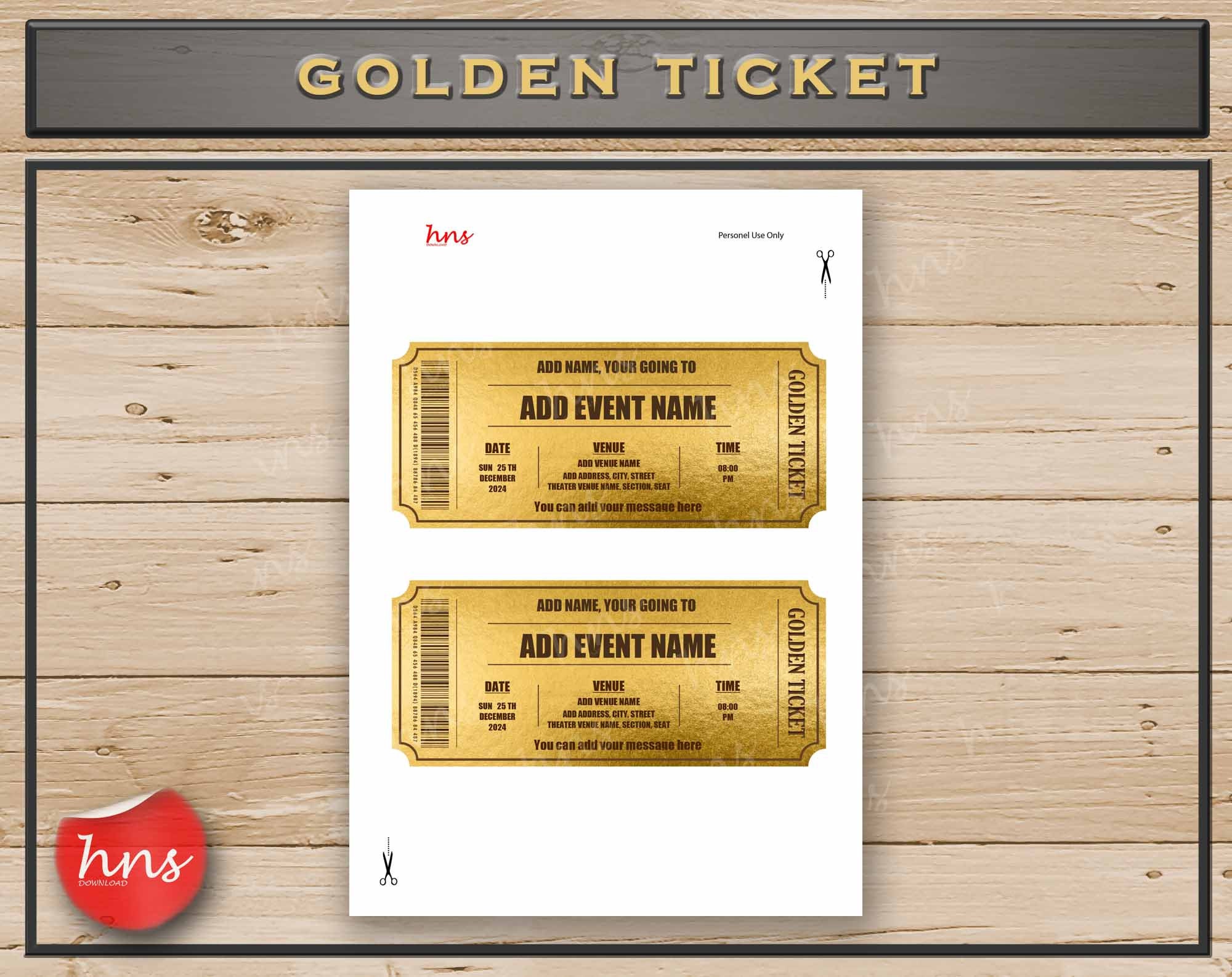 Editable Golden Event Ticket: Surprise Musical Theatre Gift (PDF ...