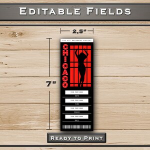 Chicago Printable Broadway Surprise Ticket. Editable Musical Theatre ...
