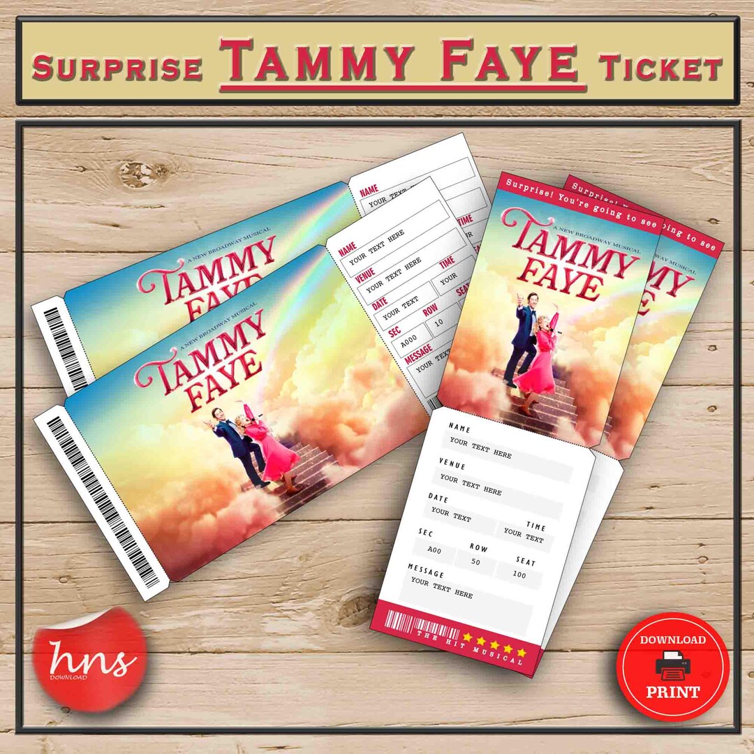 Tammy Faye Printable Broadway Surprise Ticket. Editable Musical Theatre ...